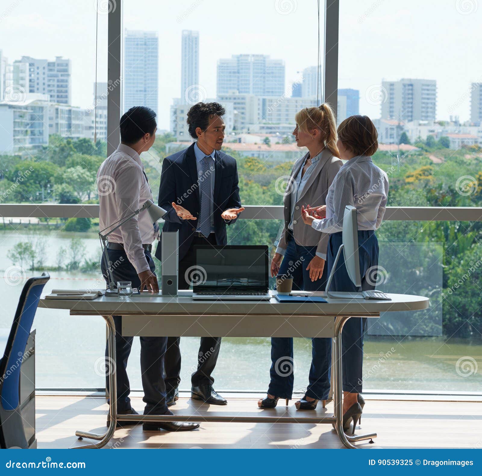 Briefing stock image. Image of explaining, standing, coworker - 90539325