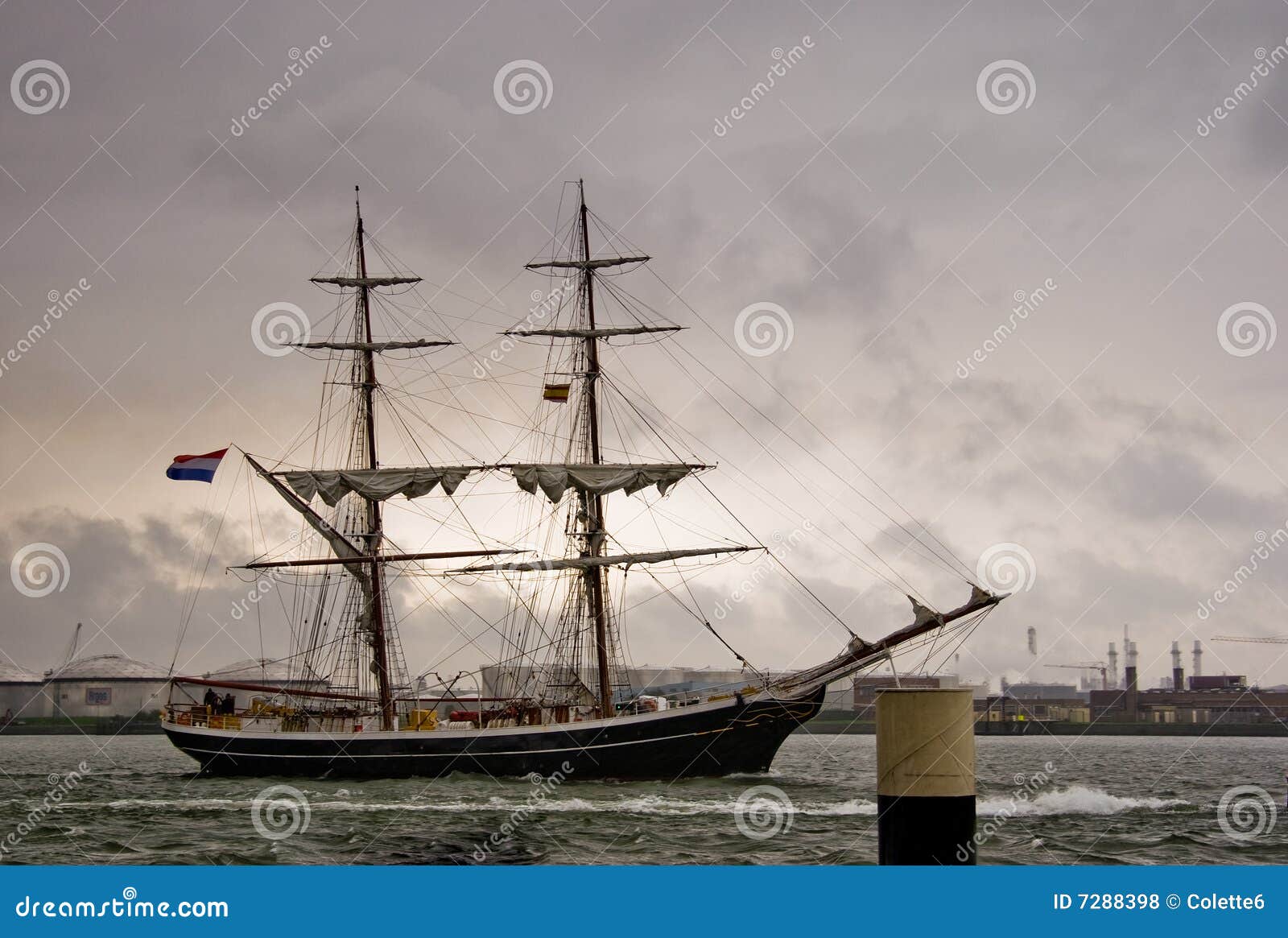 Brig on the River in Heavy Rain Stock Photo - Image of nature, boat ...