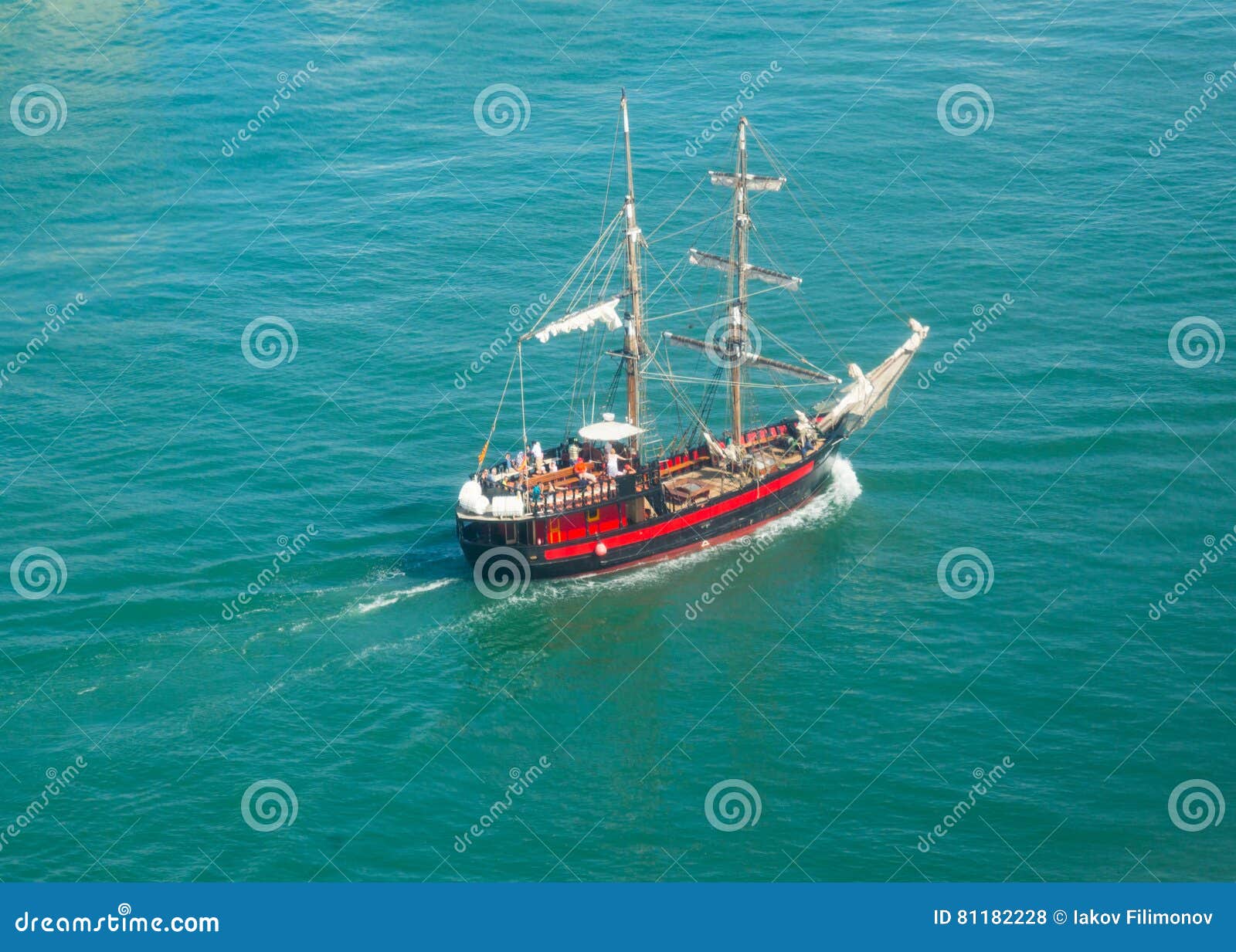 Brigantine in sea stock photo. Image of navy, sailyard - 81182228