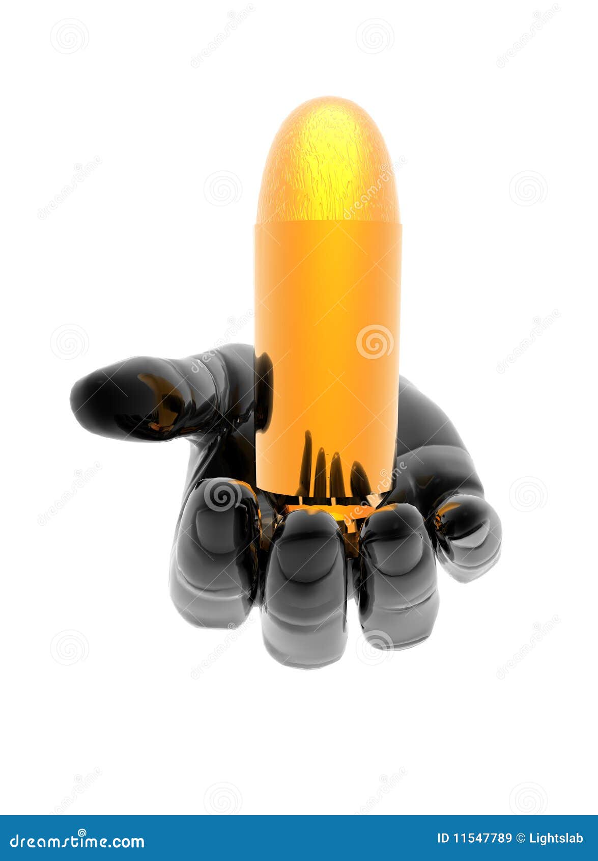 Bright 3D Golden Bullet on the Hand Stock Illustration - Illustration ...