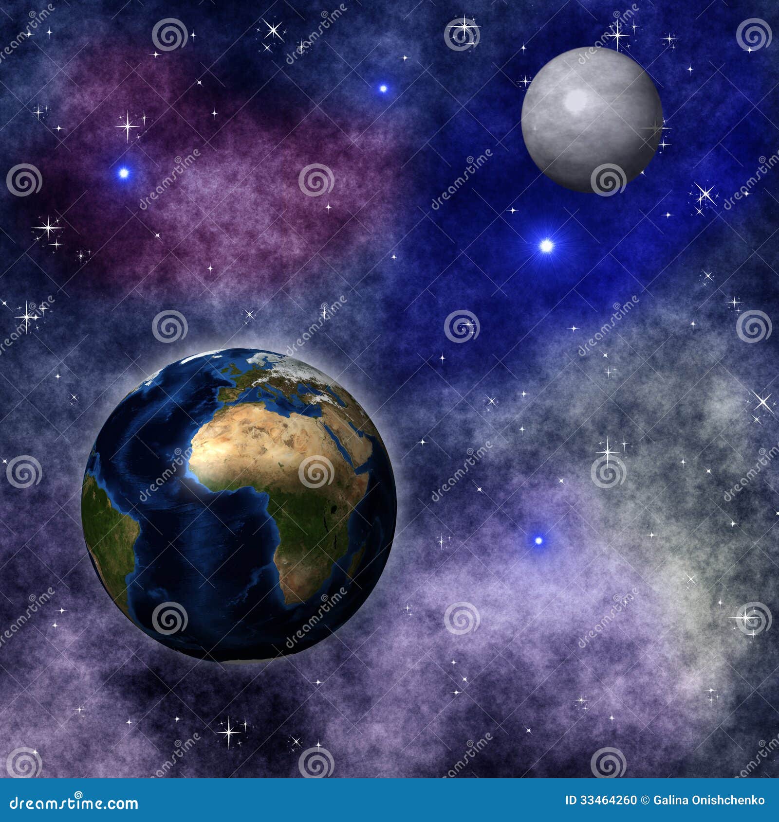 Bright Abstract Celestial Landscape with Planets, Collage Stock ...