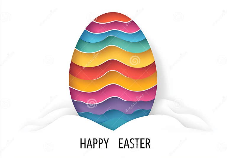Bright Abstract Easter Egg Design with Wavy Layers in Multiple Colors and White Background with ...
