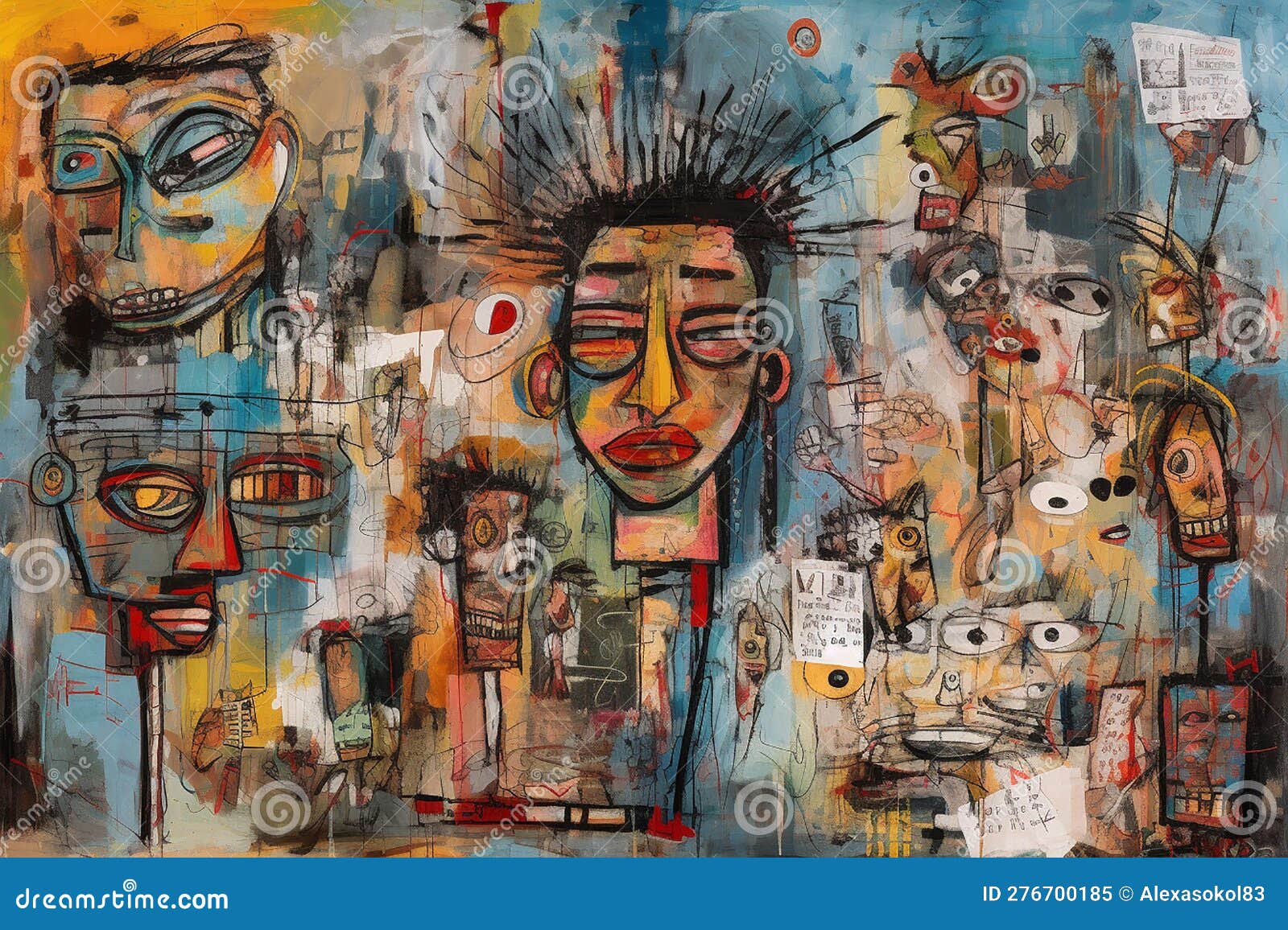 Bright Abstract Painting of Various Portraits Stock Illustration ...