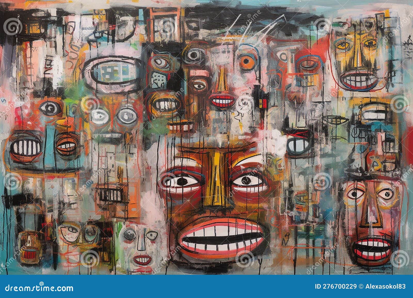 Bright Abstract Painting of Various Portraits Stock Illustration ...