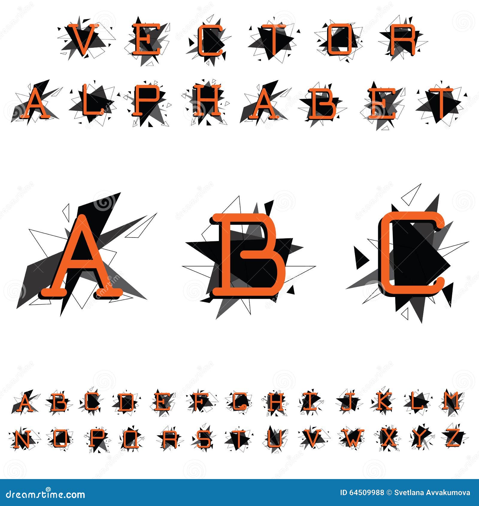 Bright Alphabet. Orange Letters on a Geometric Background Stock Vector ...