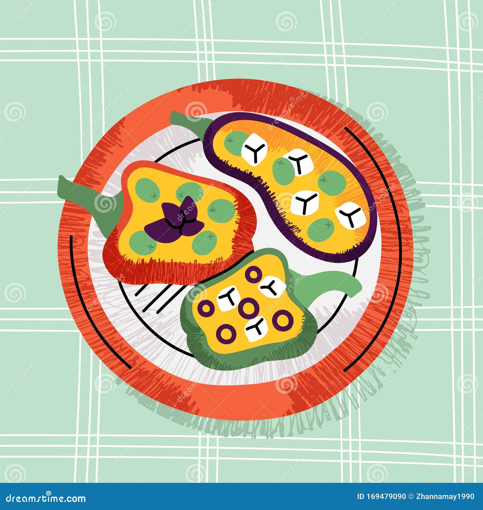 Bright Appetizing Stuffed Peppers. Vegetarian Dish Stock Vector ...