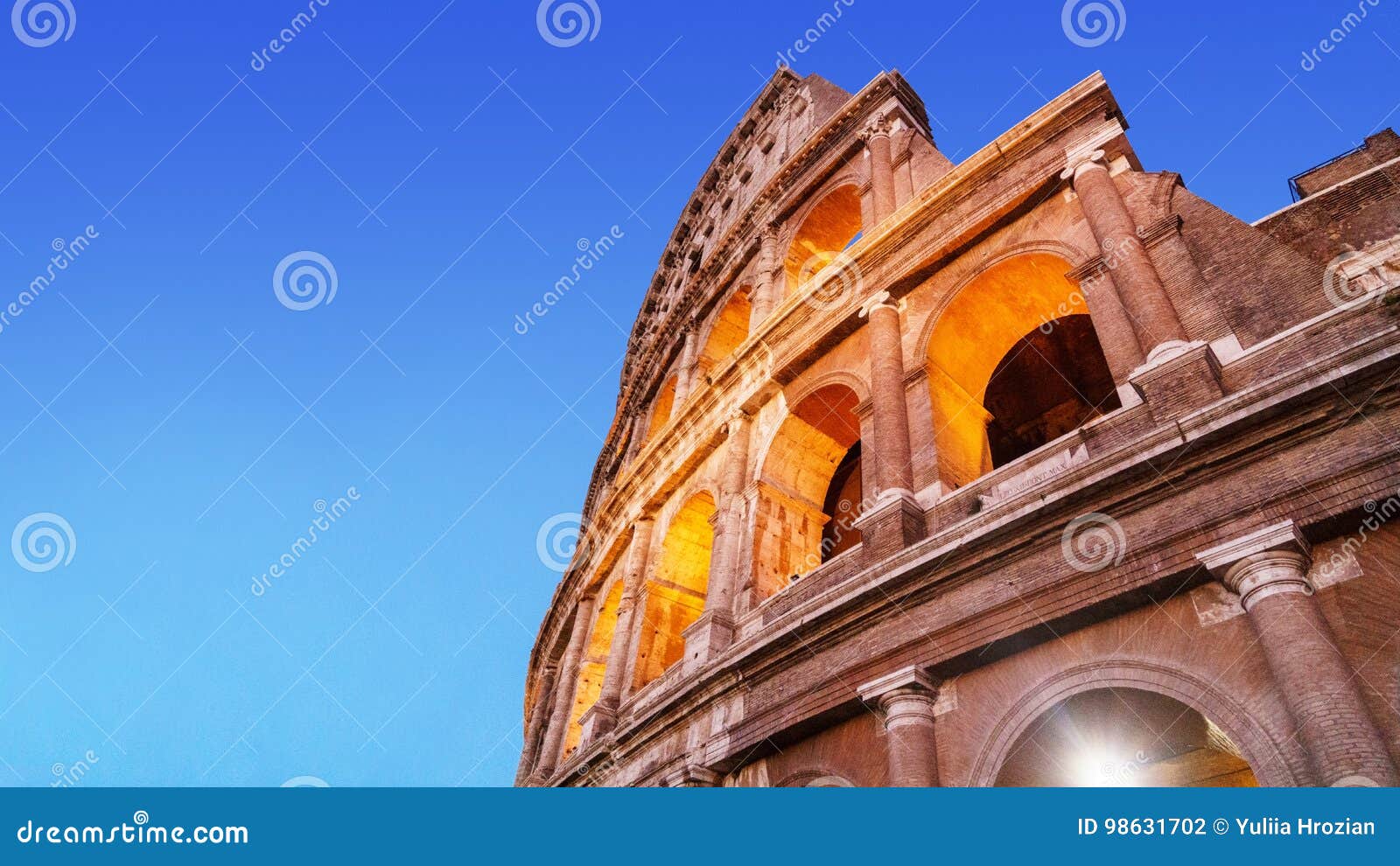 Bright Arches of Colosseum in Luminescence Light at Night. Stock Photo ...