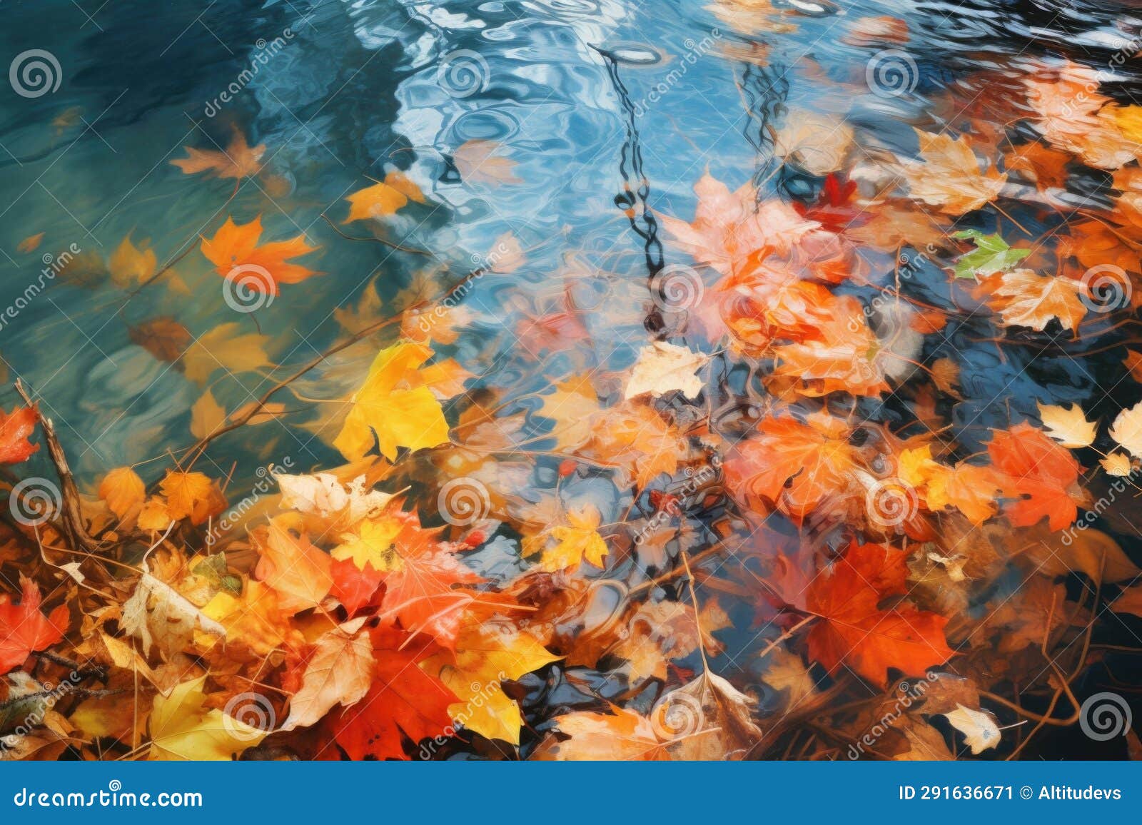Bright Autumn Leaves Floating on Still Water Stock Image - Image of ...