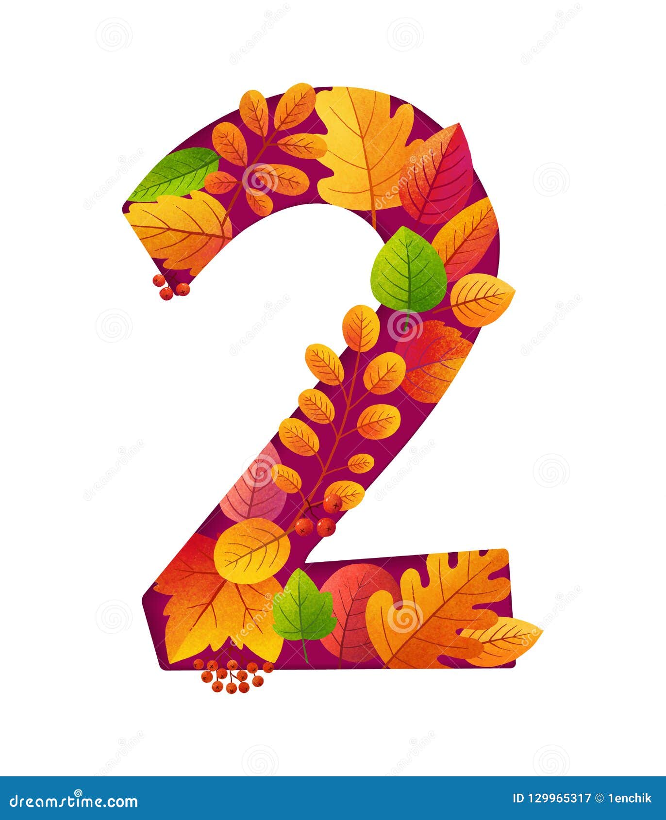 Bright Autumn Leaves in Number Two Shape, Vector Symbol Isolated on ...