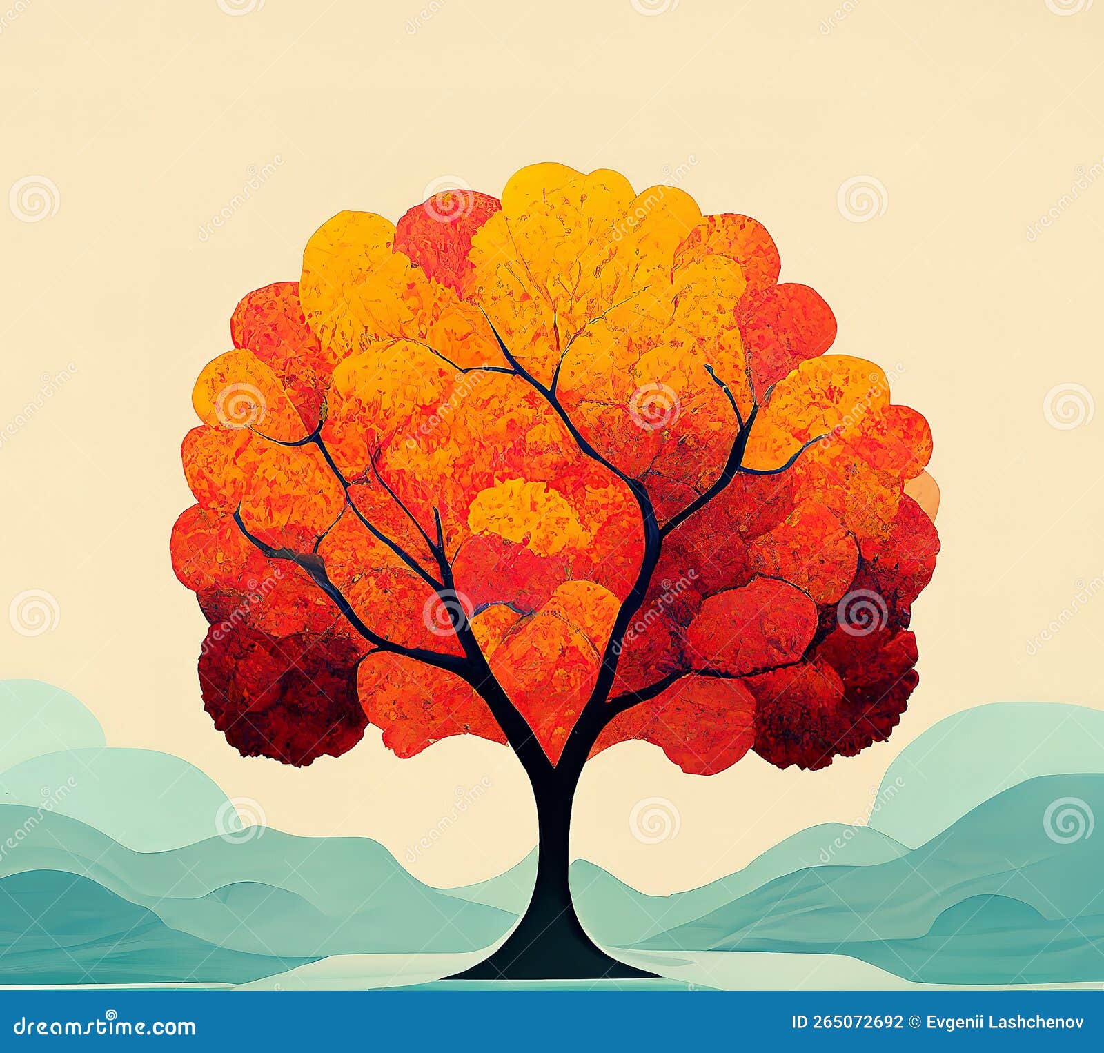 Bright Autumn Tree Artistic Illustration. a Stylized Tree with an ...