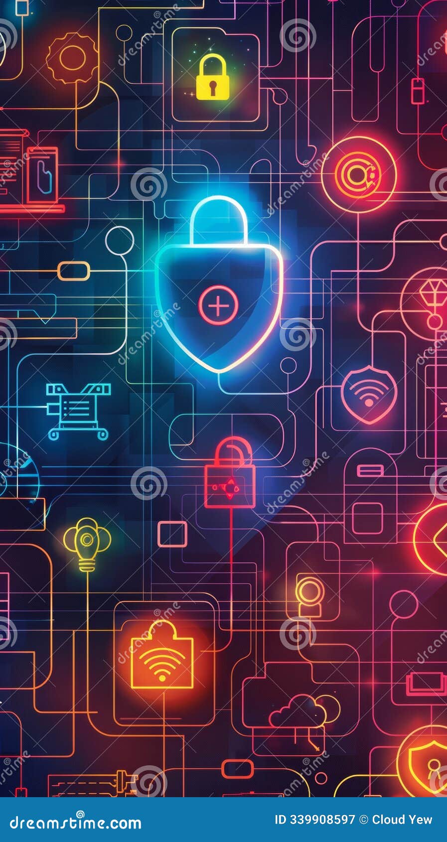 Bright Background with Cyber Security Icons. Stock Illustration ...