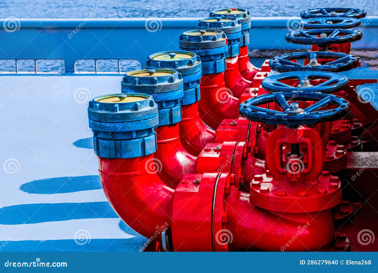 Five Red Fire Hydrants on a Fire Line on a Ship Stock Photo - Image of ...