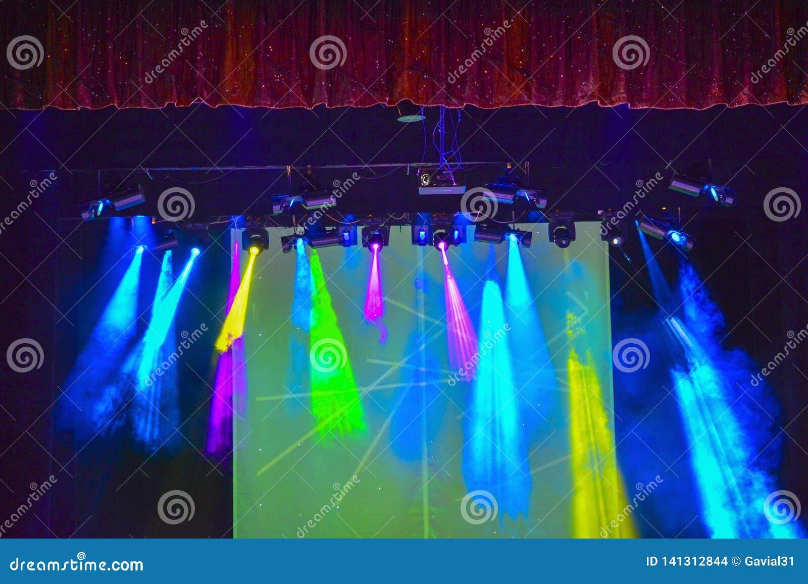 Bright Background with Light Equipment and Color Rays of Light. Light ...