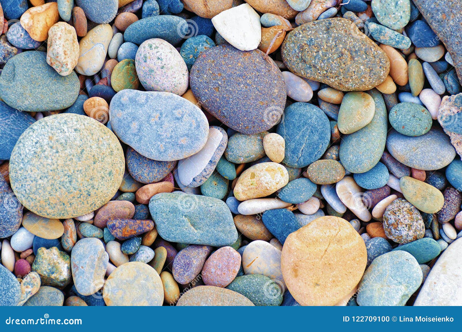 Bright Background of Multi-colored Round Stones, Sea Pebbles, Close Up ...