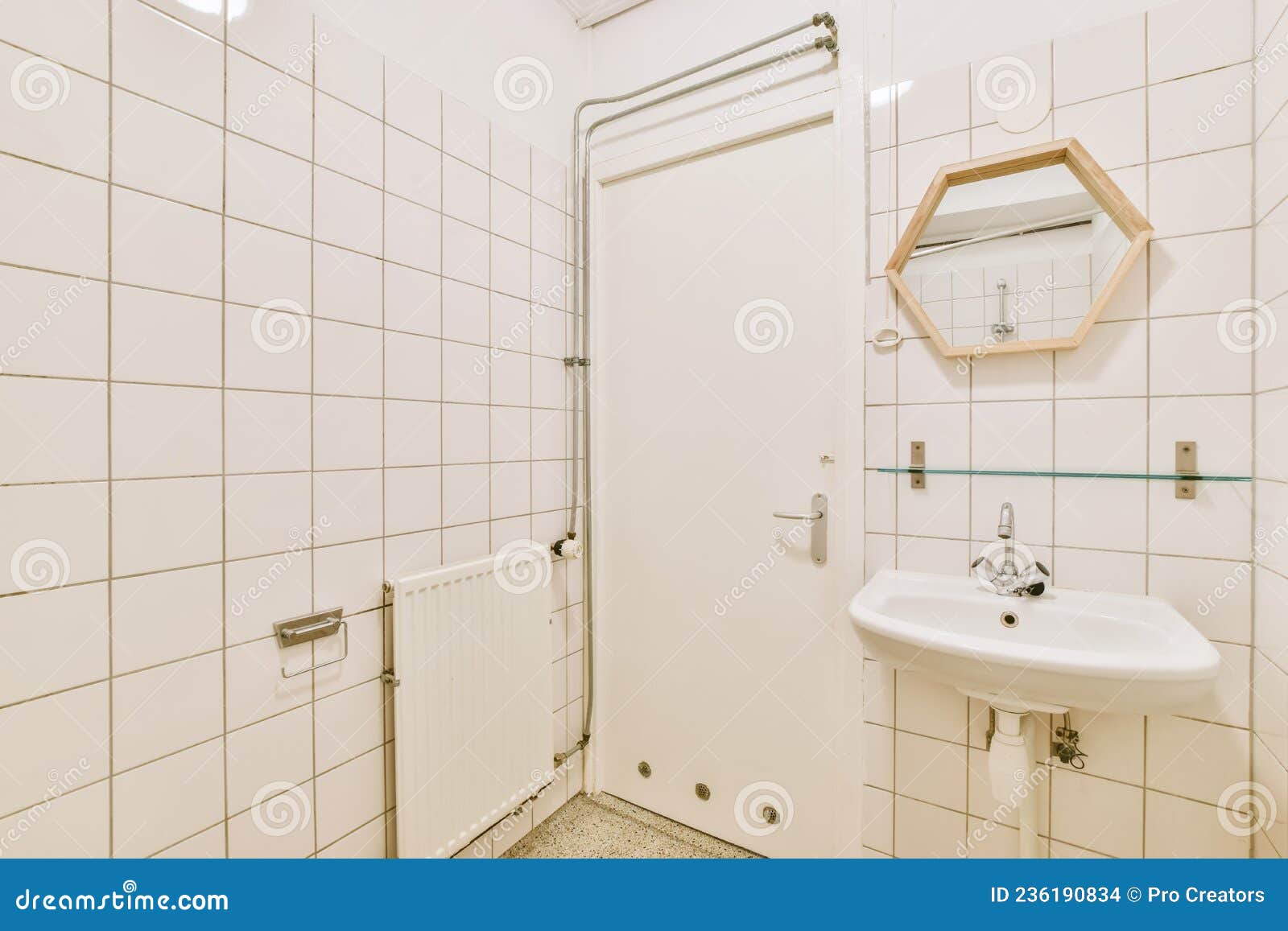 Bright Bathroom with White Tiles Stock Photo - Image of residential ...