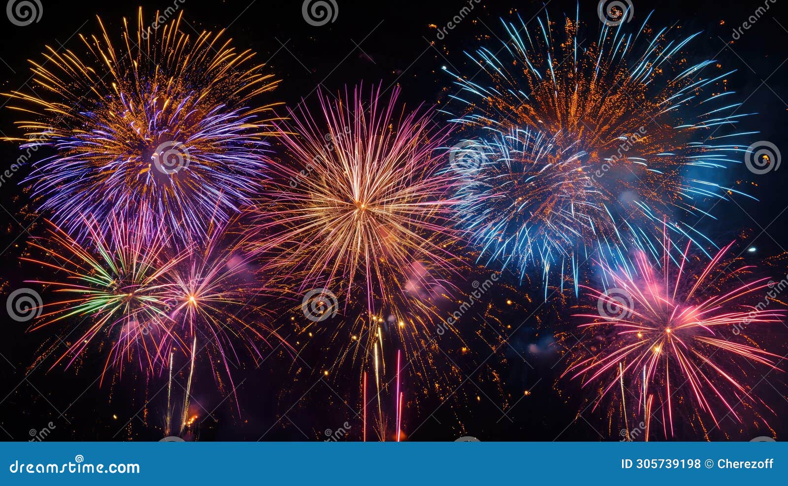 Bright Beautiful Epic Fireworks on Black Background Stock Photo - Image ...