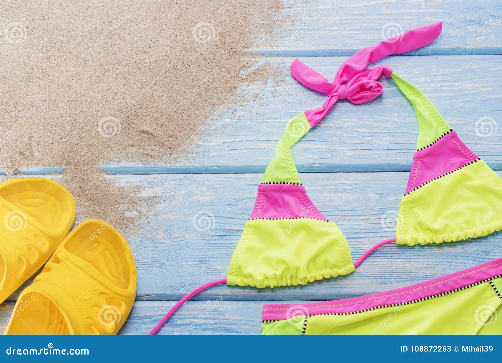 Bright Bikini on the Sand, Yellow Shale. Stock Image - Image of swim ...