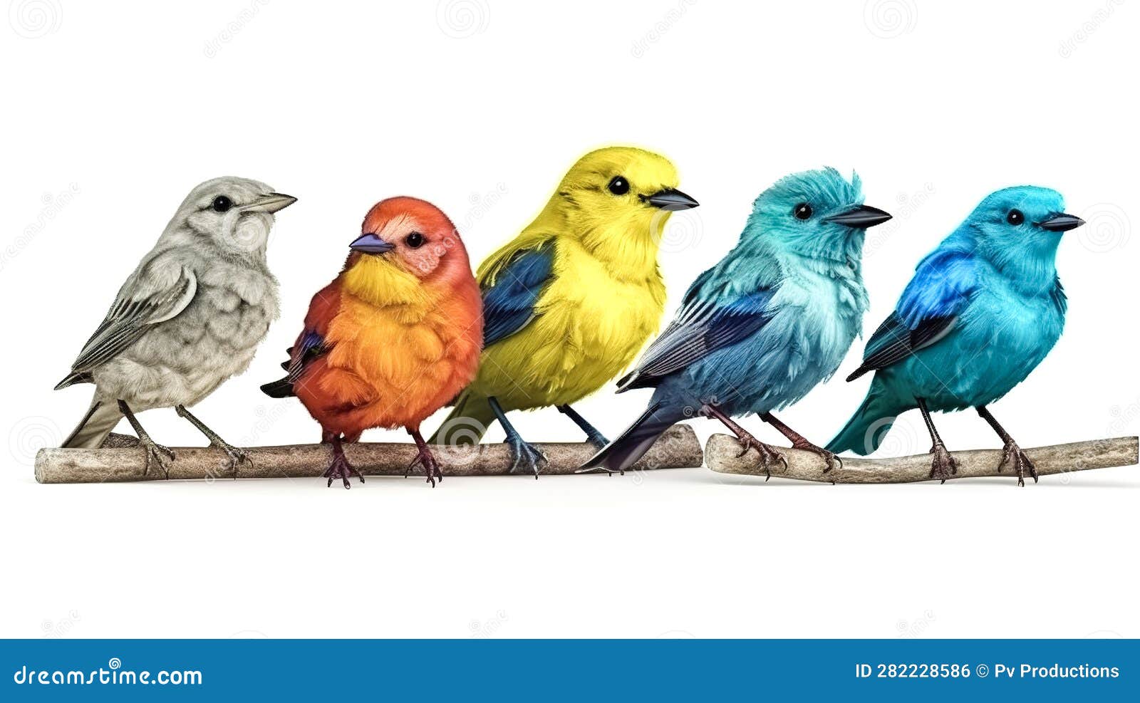 Bright Birds of Different Colors on a White Background, Generative AI ...