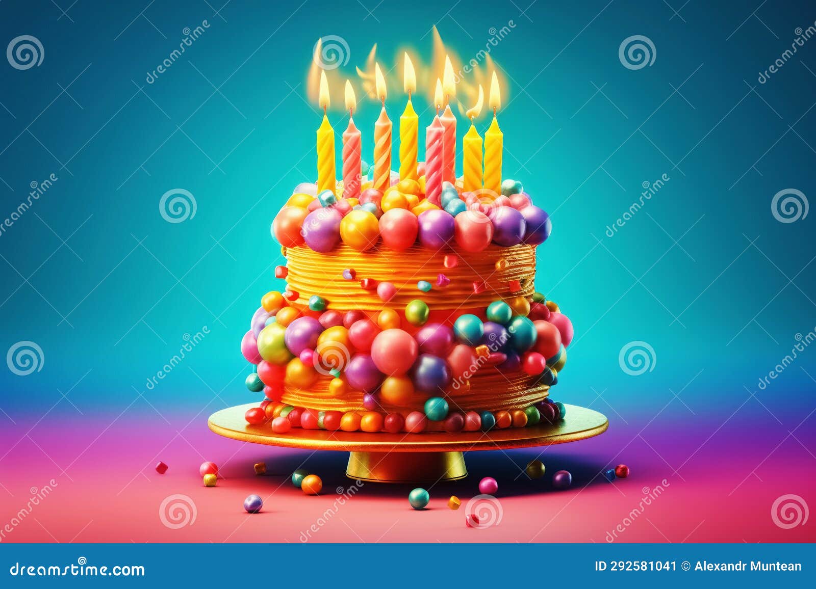 Bright Birthday Cake with Candles. Stock Image - Image of background ...