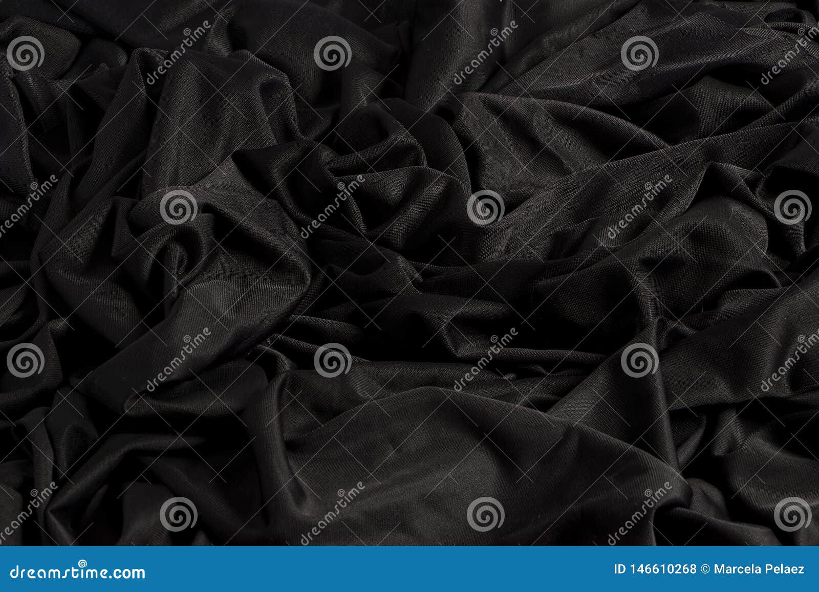 Bright Black Fabric with Ripples and Texture with Hard Light and Dark ...