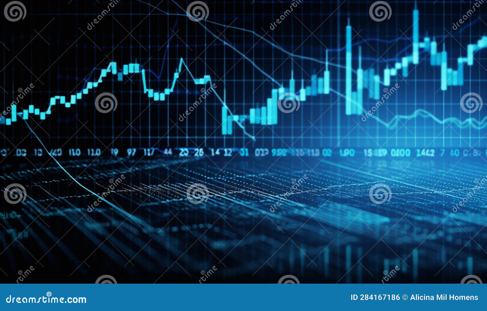 Bright Blue Background with Financial Graph Bars Stock Illustration ...