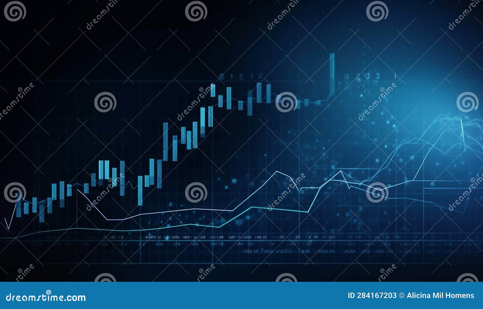 Bright Blue Background with Financial Graph Bars Stock Illustration ...