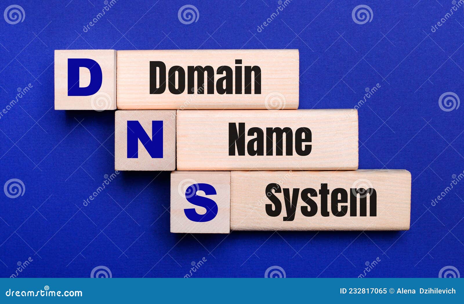 On a Bright Blue Background, Light Wooden Blocks and Cubes with the ...