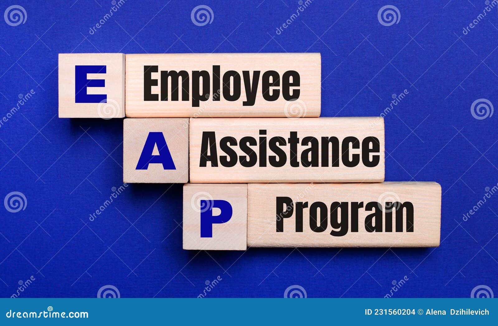 On a Bright Blue Background, Light Wooden Blocks and Cubes with the ...