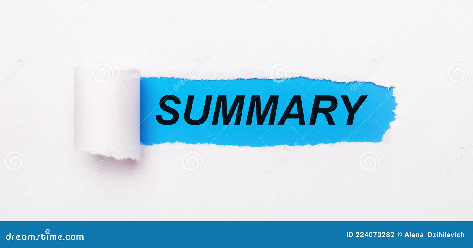 On a Bright Blue Background, White Paper with a Torn Stripe and the ...