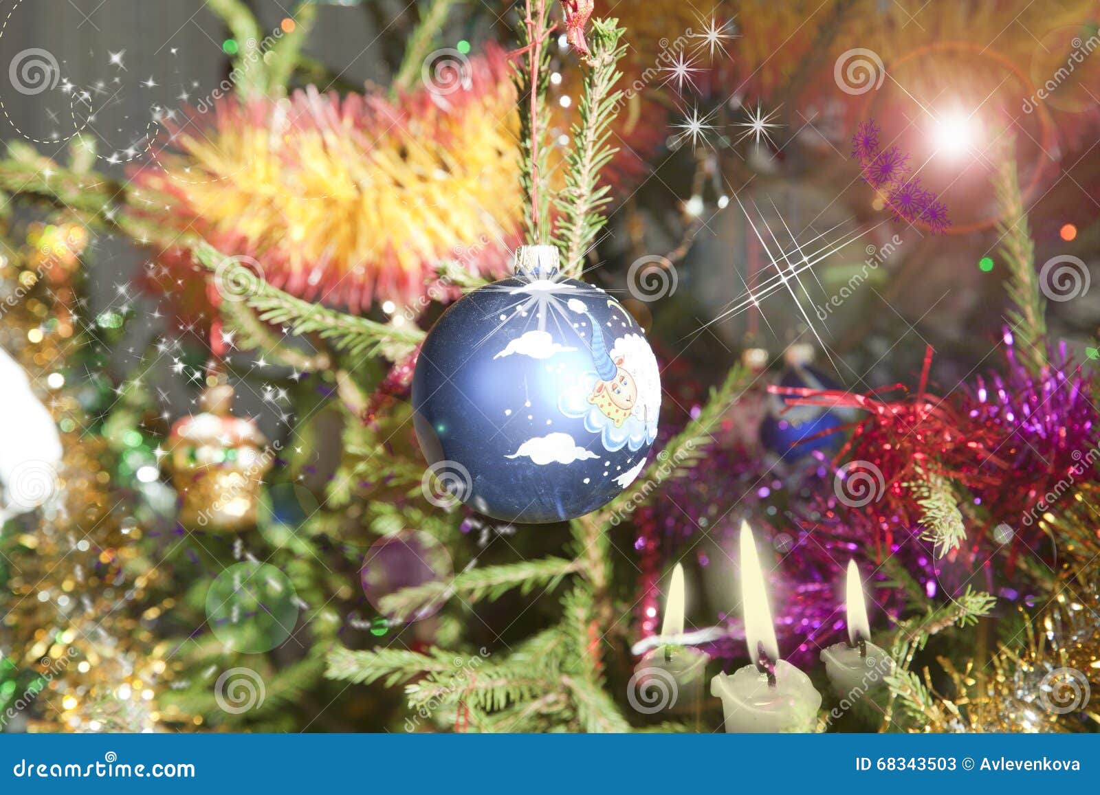 Bright Blue Ball on Christmas Tree Stock Image - Image of season ...