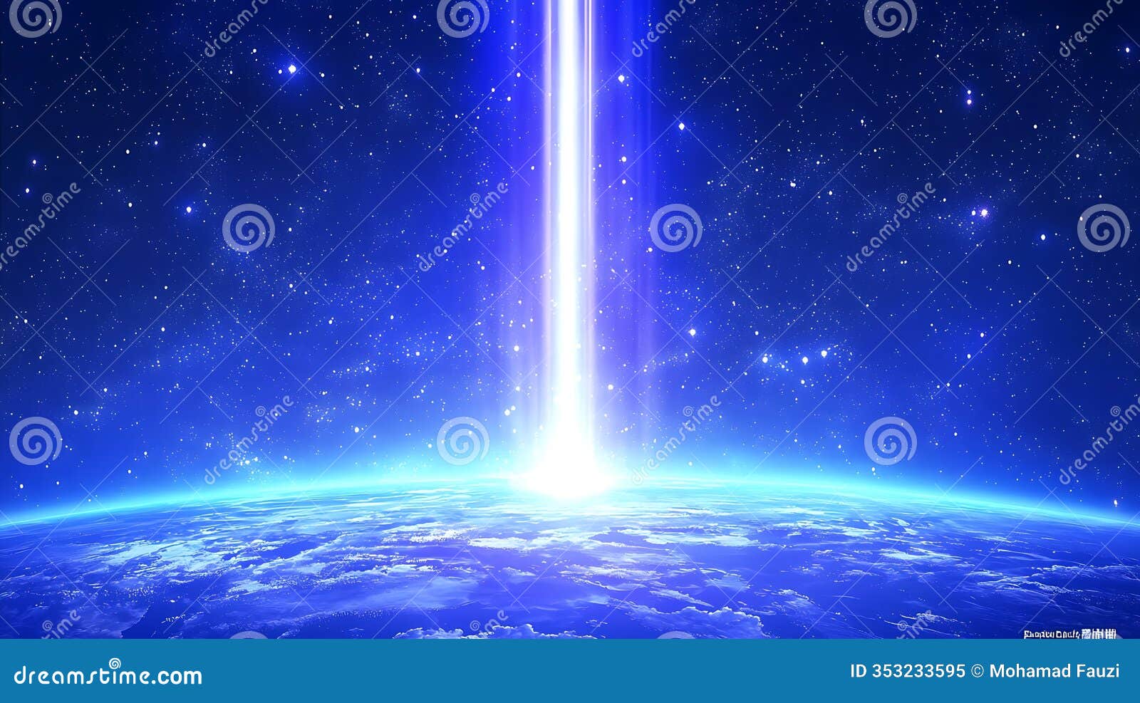 Bright Blue Beam of Light Striking Earth from Space Stock Illustration ...