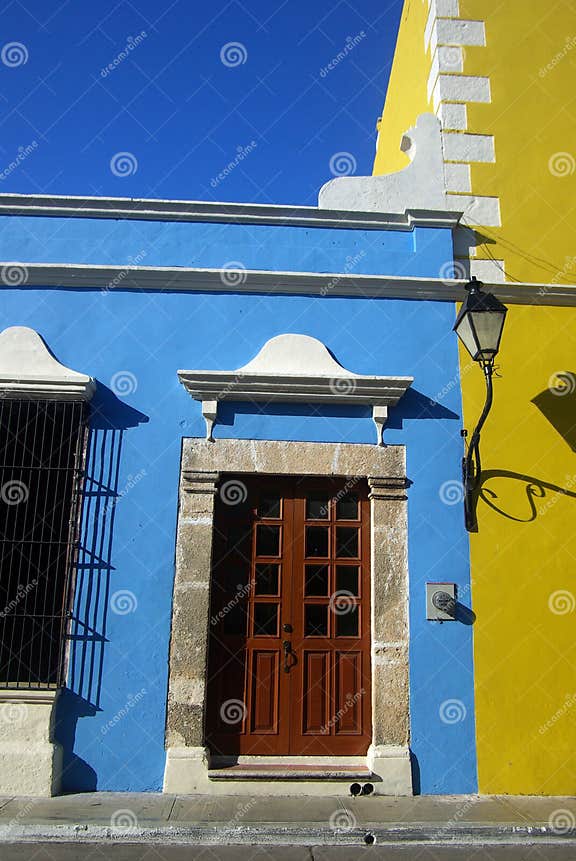 Bright blue building stock photo. Image of campeche, housing - 4458720