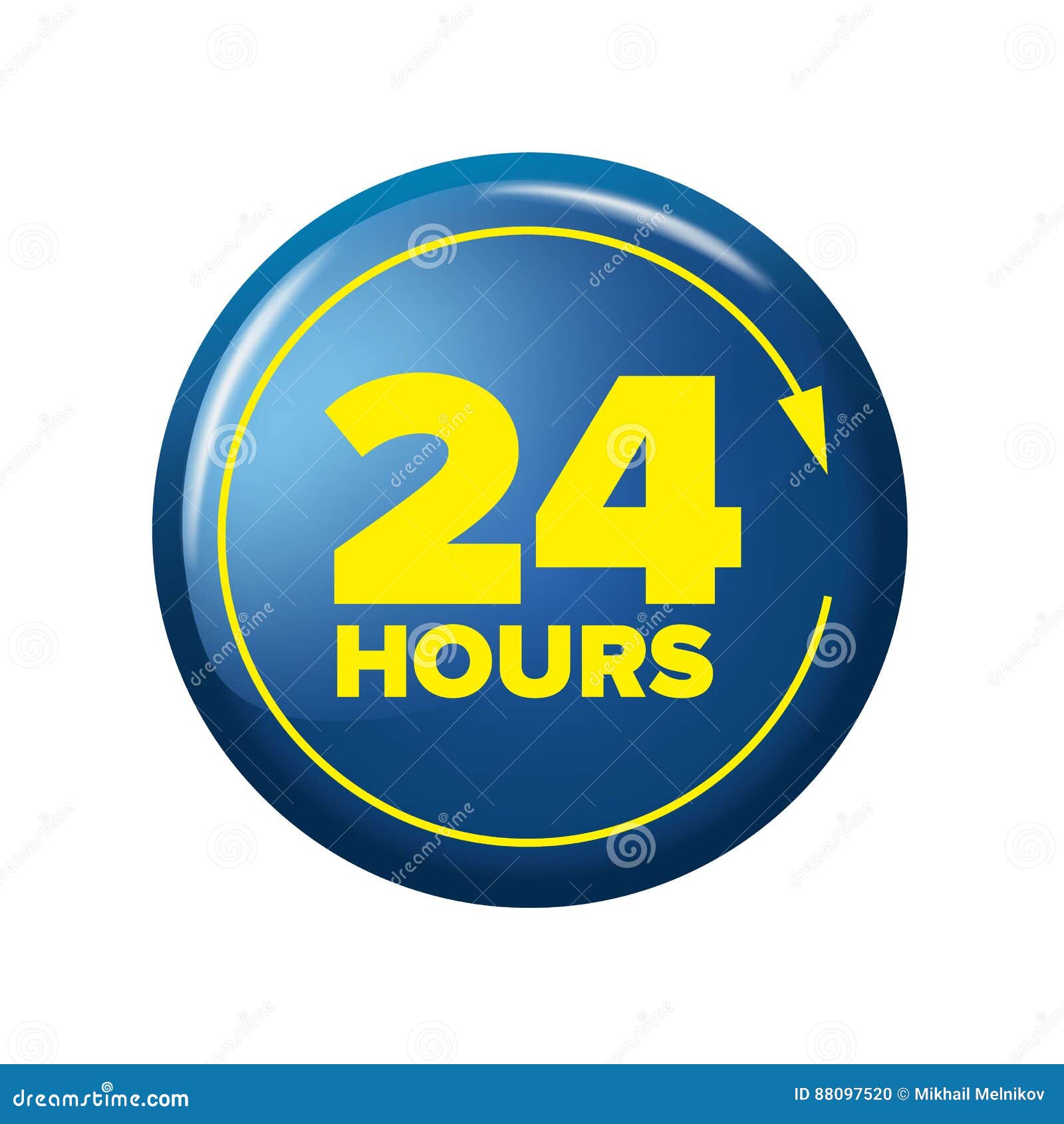 Bright Blue Button with Words `24 Hours` and Arrow Stock Photo ...