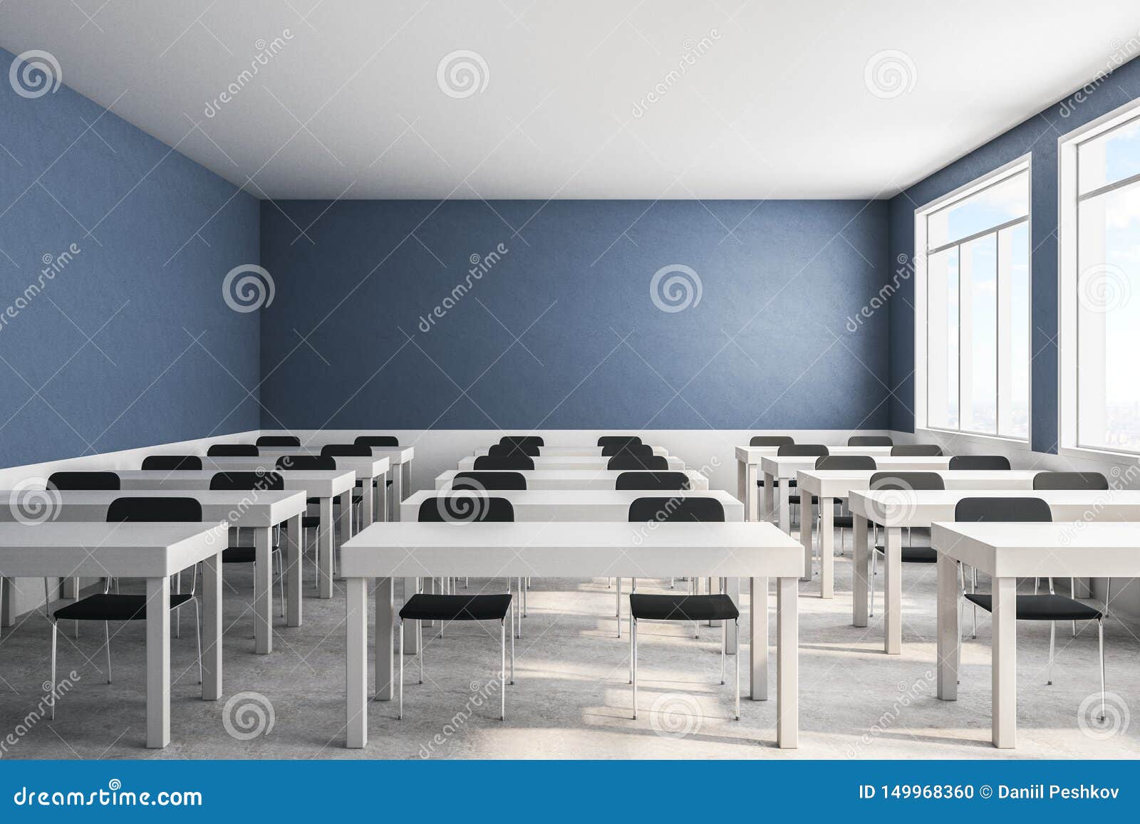 Bright Blue Classroom Interior Stock Illustration - Illustration of ...