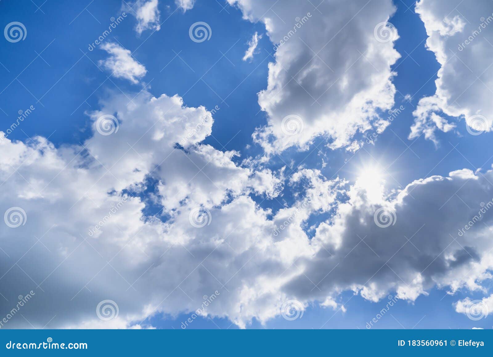 Bright Blue Cloudy Sky with Sun Rays Stock Image - Image of cloudiness ...