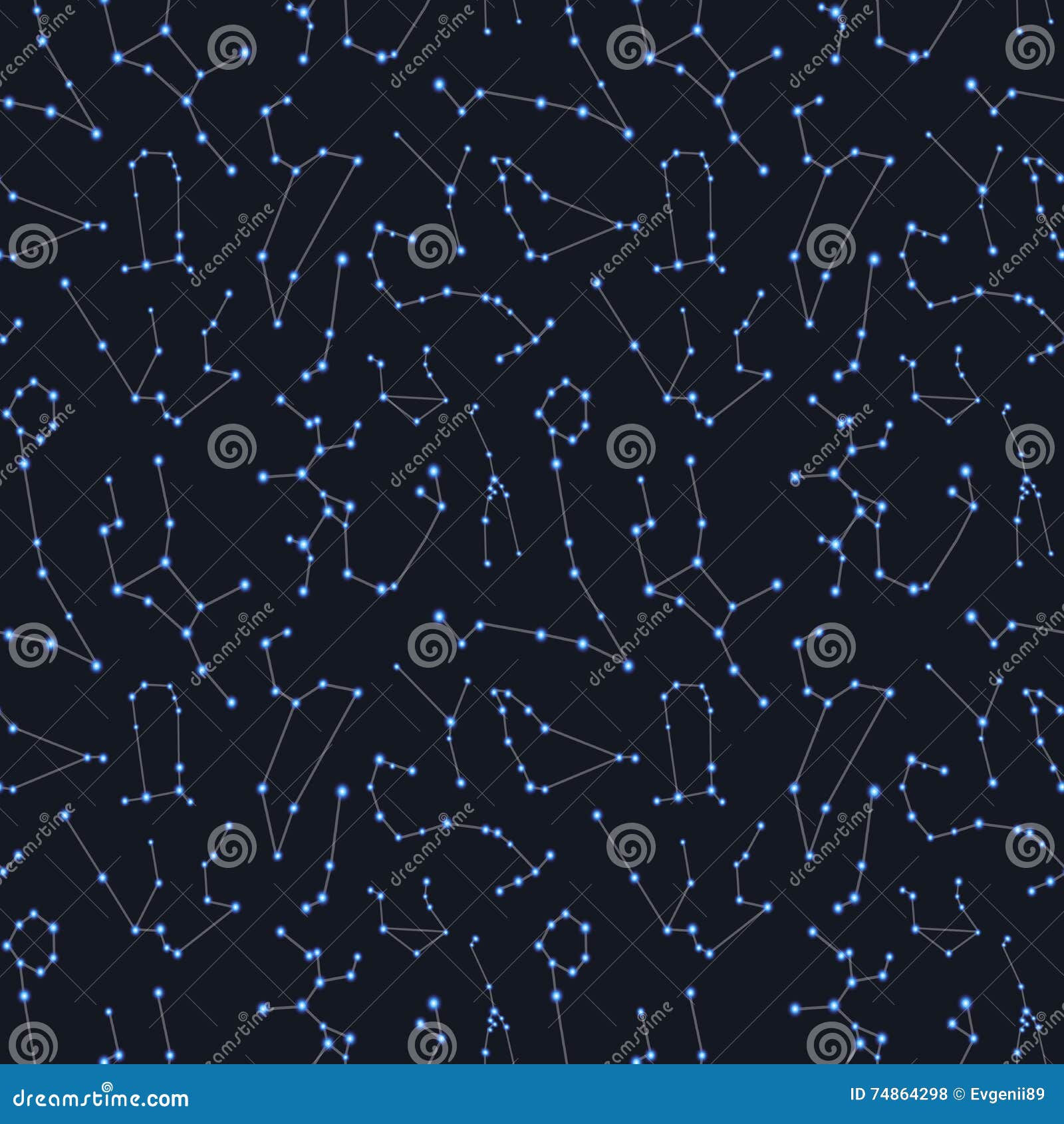 Bright Blue Constellations on Night Sky, Seamless Pattern Stock ...