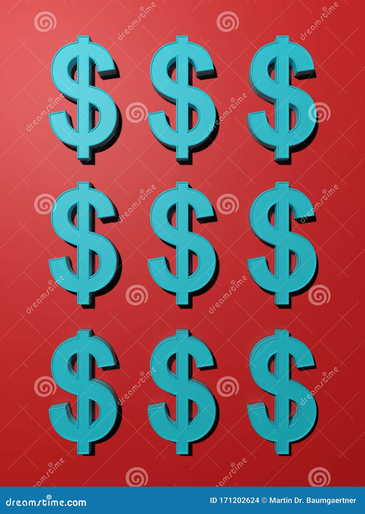 Bright Blue Dollar Signs on Red Background Stock Illustration ...