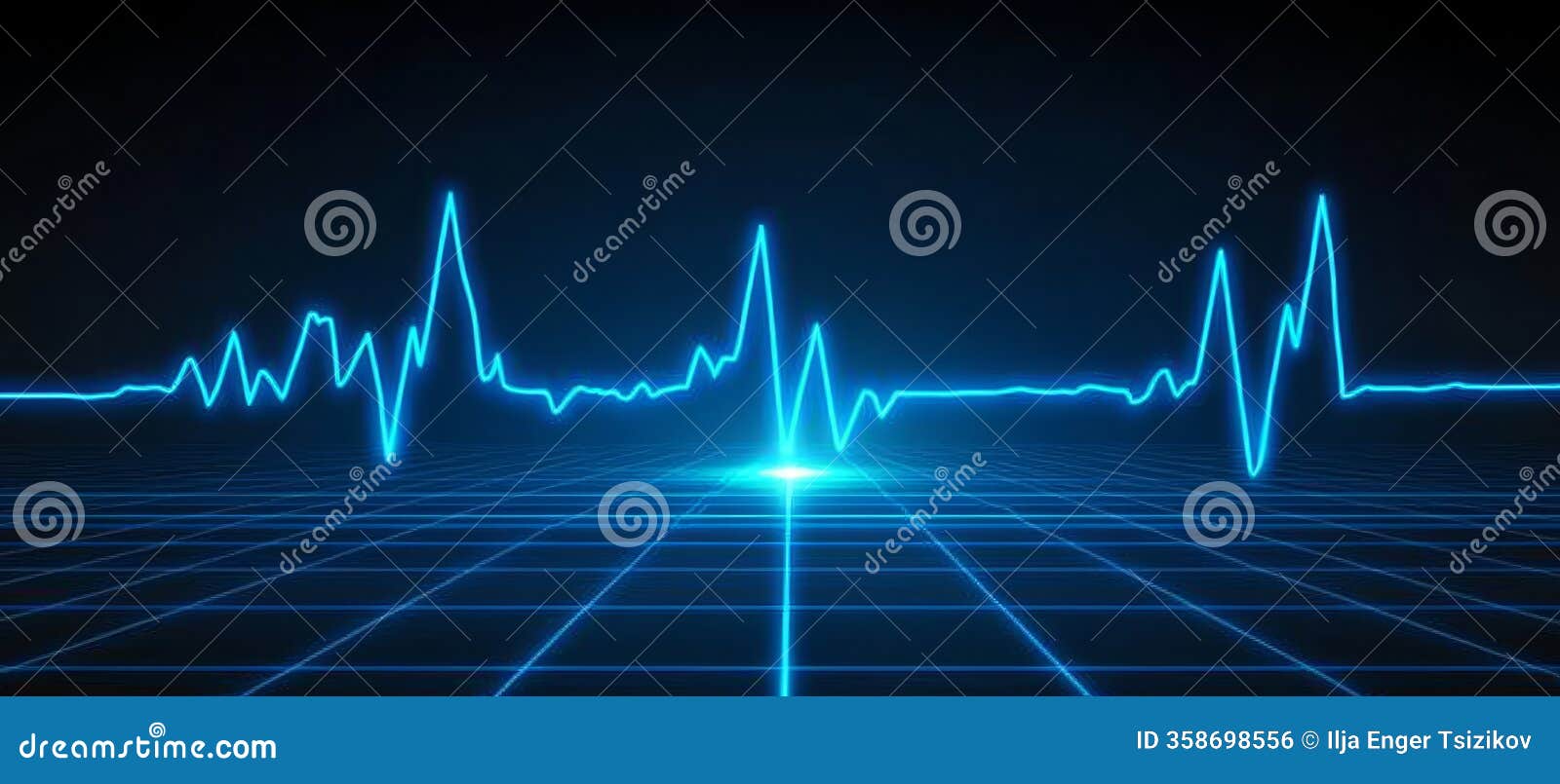 Bright Blue EKG Graph Ending on a Dark, Minimalist Grid Backdrop ...