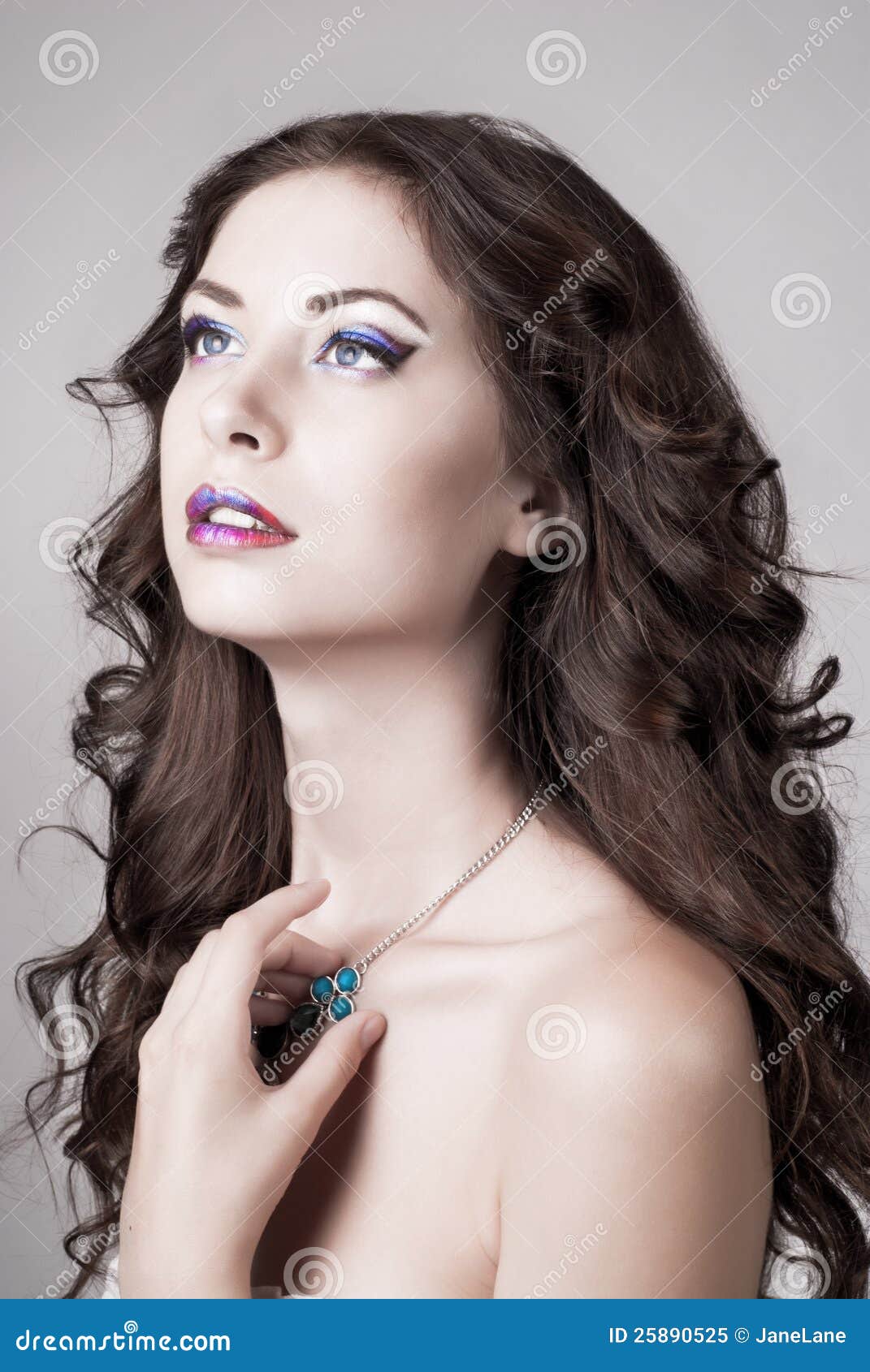 Bright Blue Eye Make Up Beautiful Woman Portrait Stock Image Image