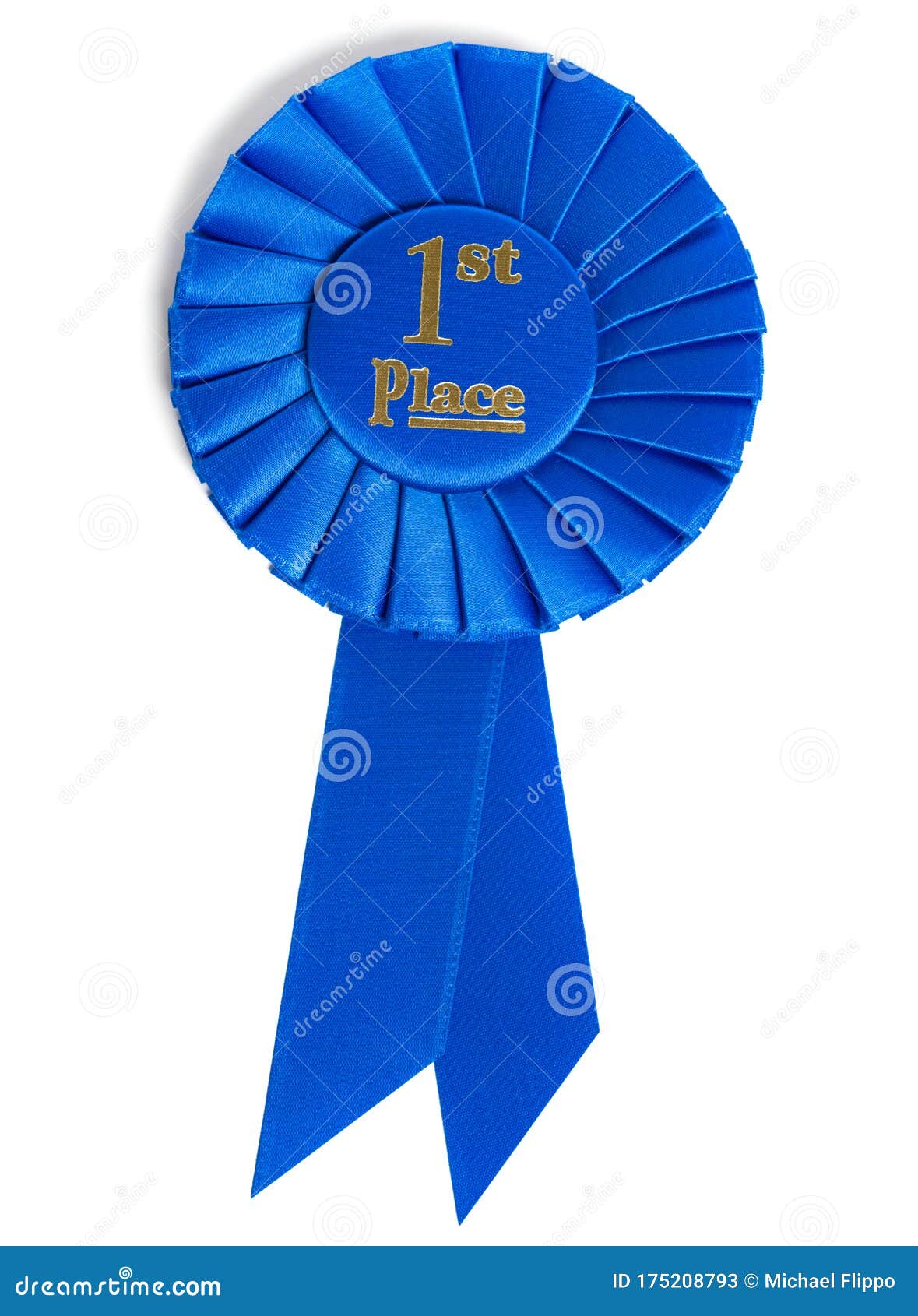 A Blue First Place Ribbon on White Background Stock Image - Image of ...