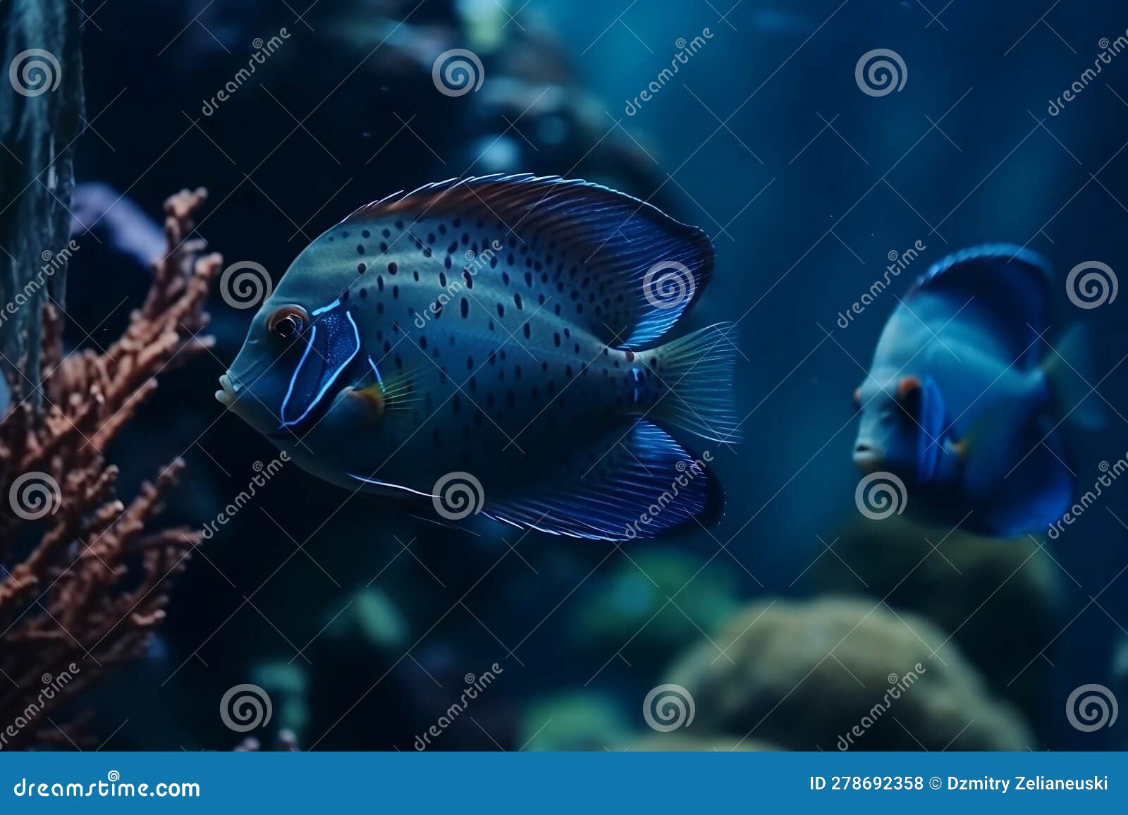 Bright Blue Fish Swims in the Sea. Generative AI. Stock Illustration ...