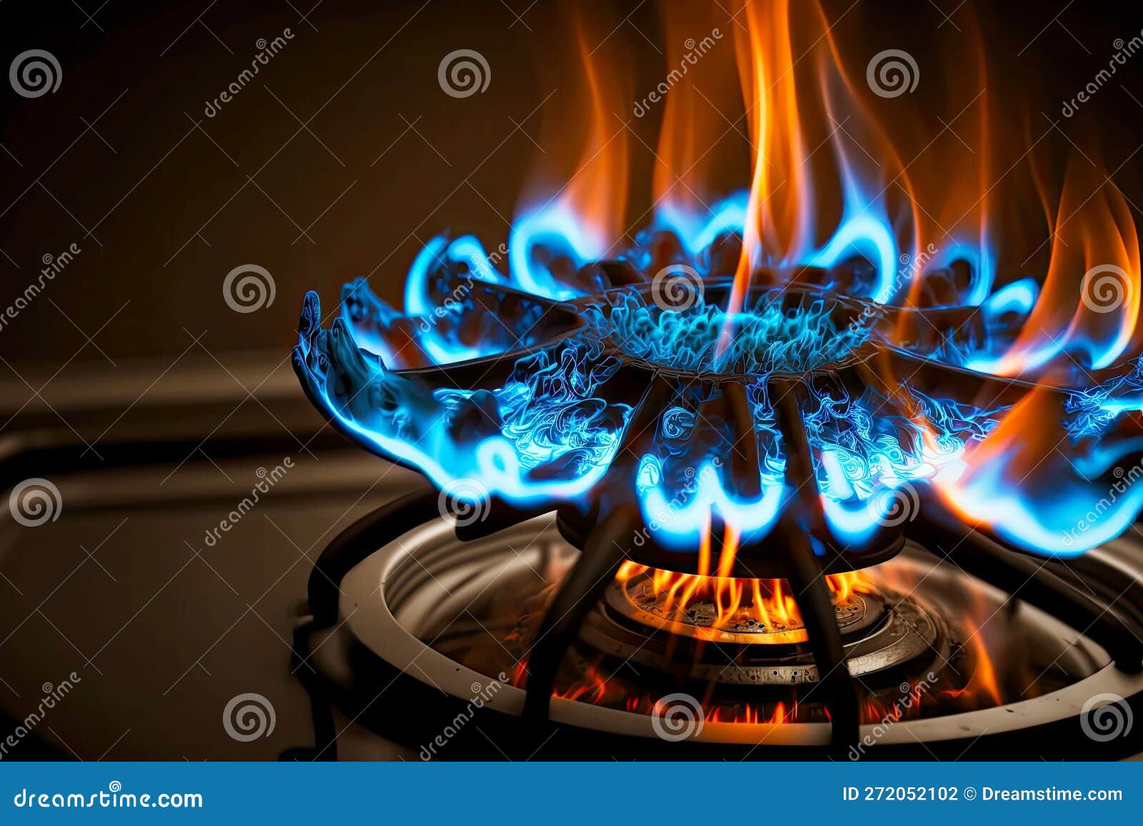 Bright Blue Flame from Propane on Burner of Gas Kitchen Stove Stock ...