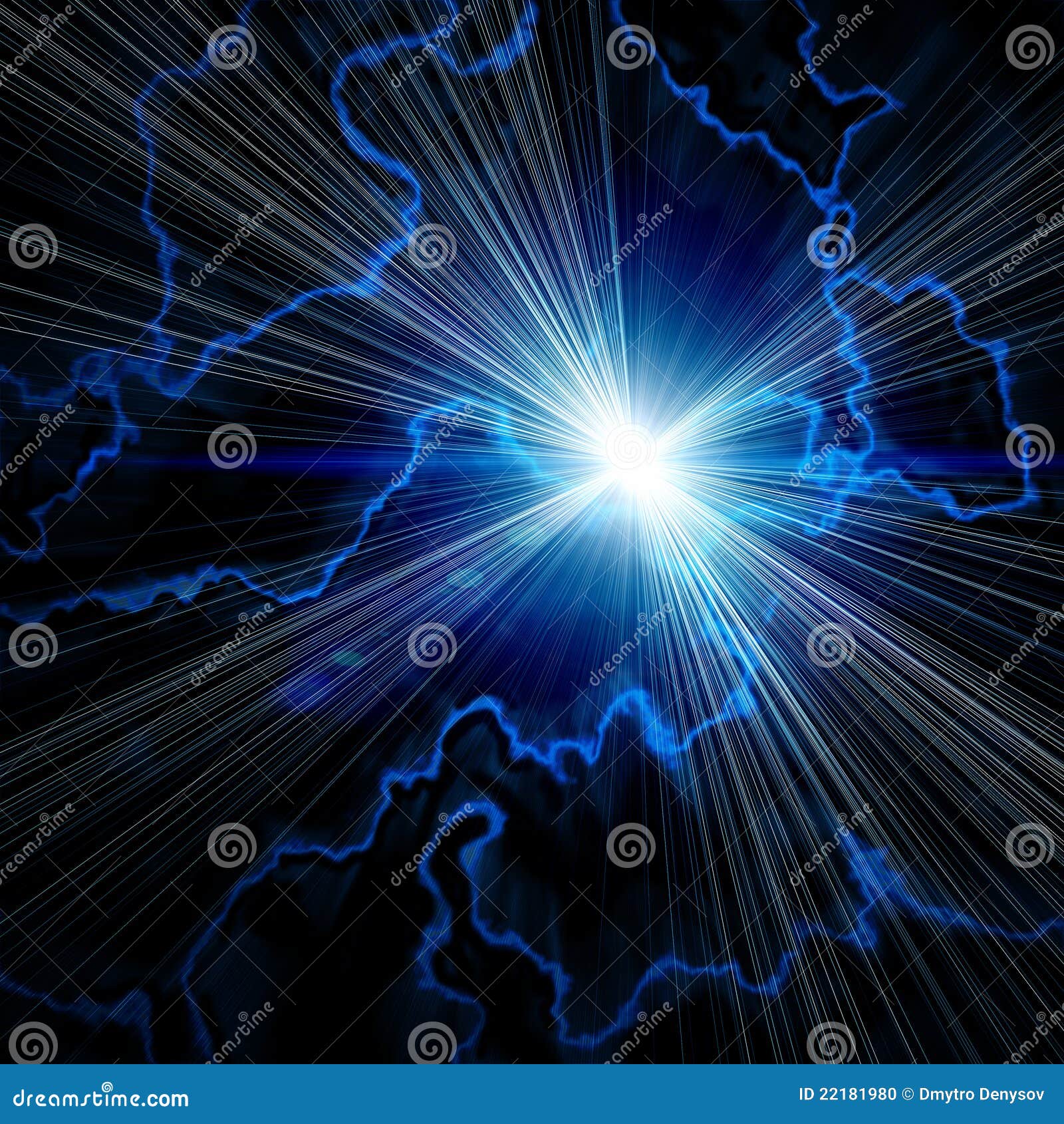 Bright Blue Flash with Lightning Stock Illustration - Illustration of ...