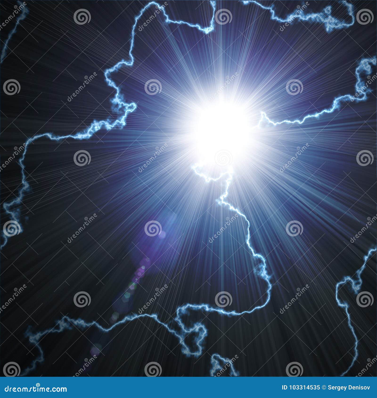Bright Blue Flash with Lightning Stock Illustration - Illustration of ...