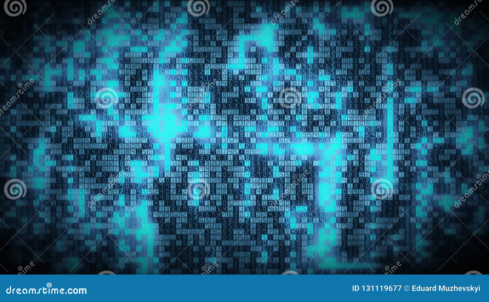 Bright Blue Glowing Computer Numbers Appear on Technology Data Stream ...