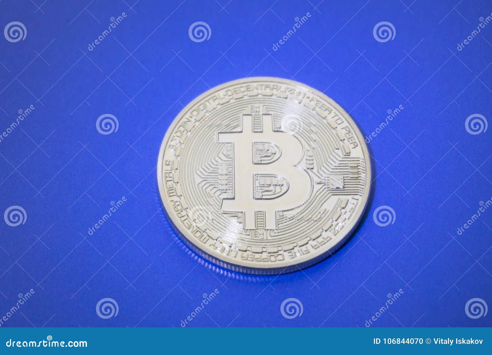 Bright Blue Golden Bitcoins Digital Virtual Money on a Blue Background ...