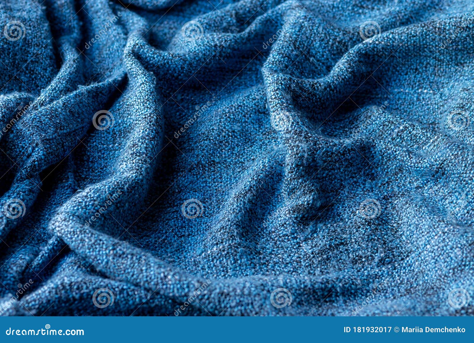Bright Blue Knitted Fabric Texture. Crumpled Blanket Background Stock ...