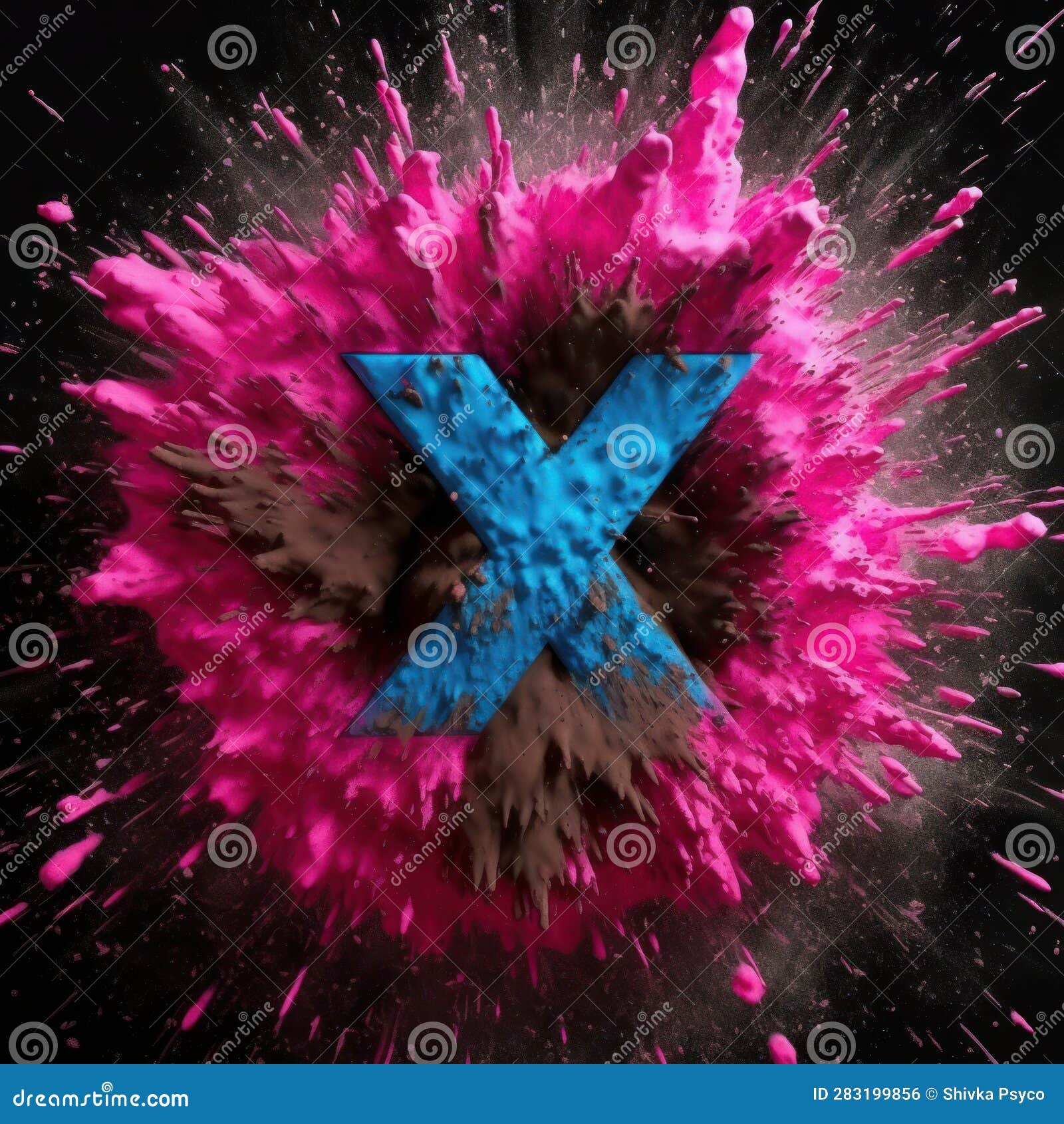A Bright Blue X with Light Blue and Pink and Soil Color Powder ...