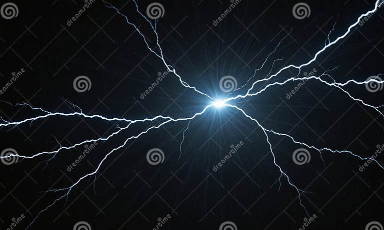 Bright Blue Light Shines through Network White Lightning Bolts, Creating Striking and Dramatic ...