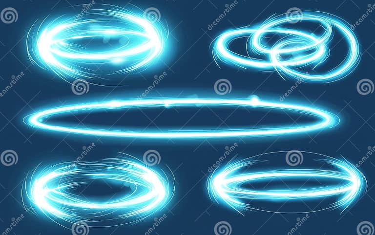 Bright Blue Light Trails in Various Elliptical Patterns Create a ...